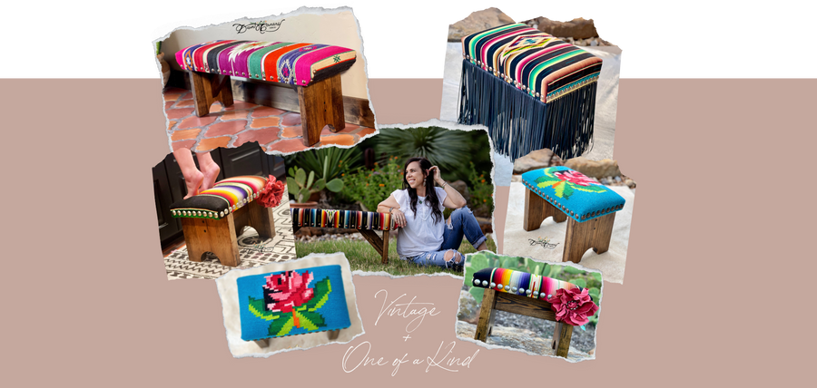 Vintage Southwestern Rug Bench – Desert Canary