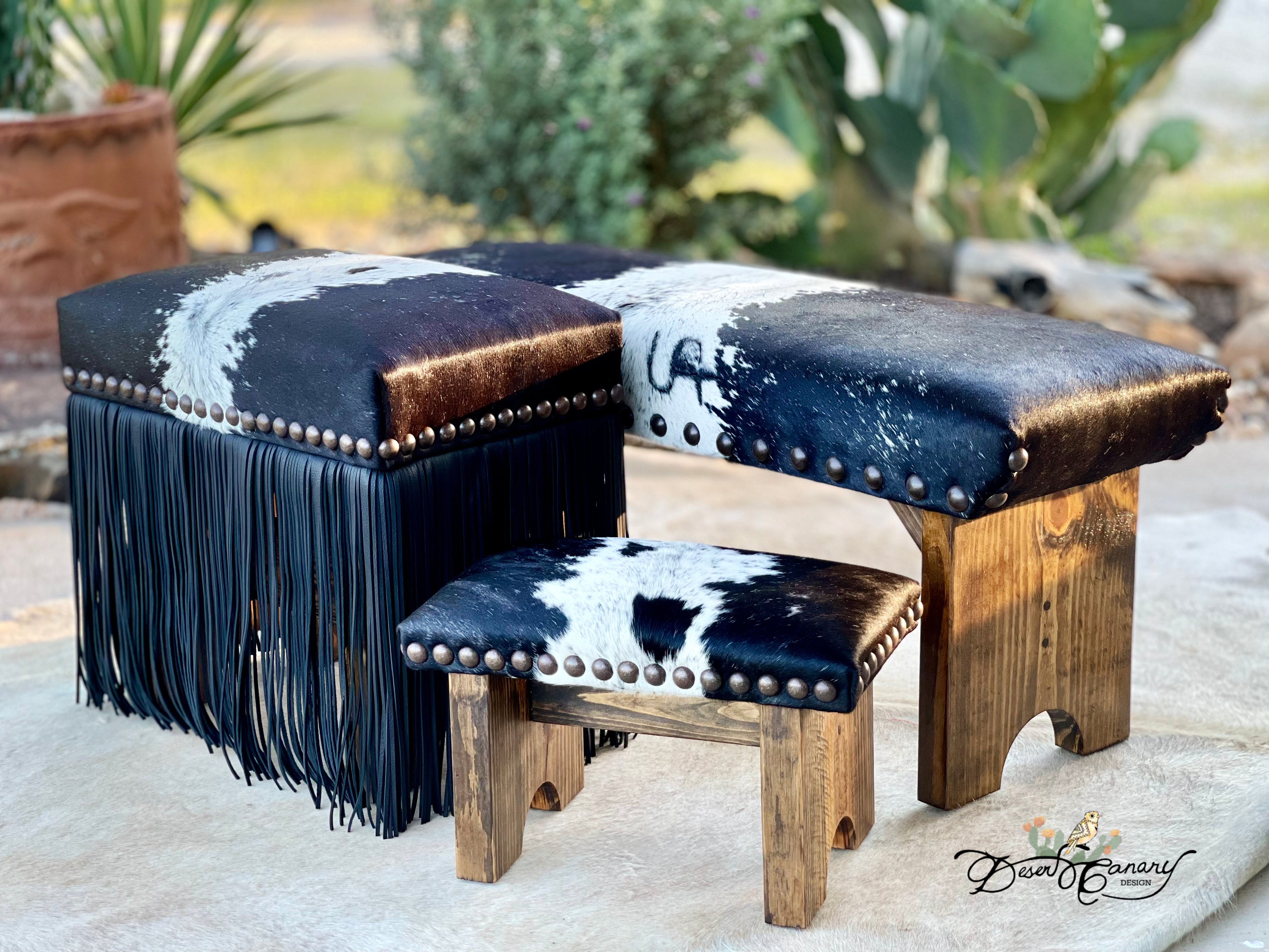 Cowhide Benches – Desert Canary